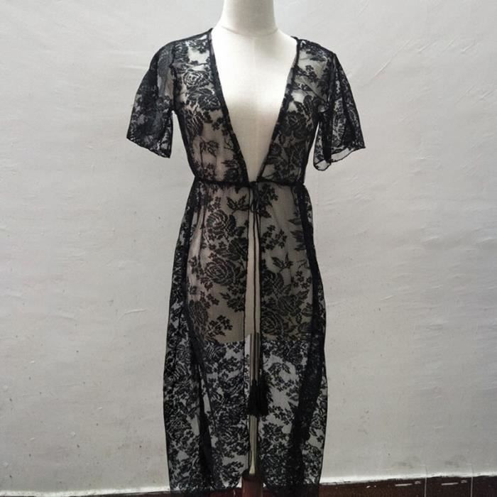 Robe de plage,Robe longue de plage en dentelle pour femmes,kimono sexy ...