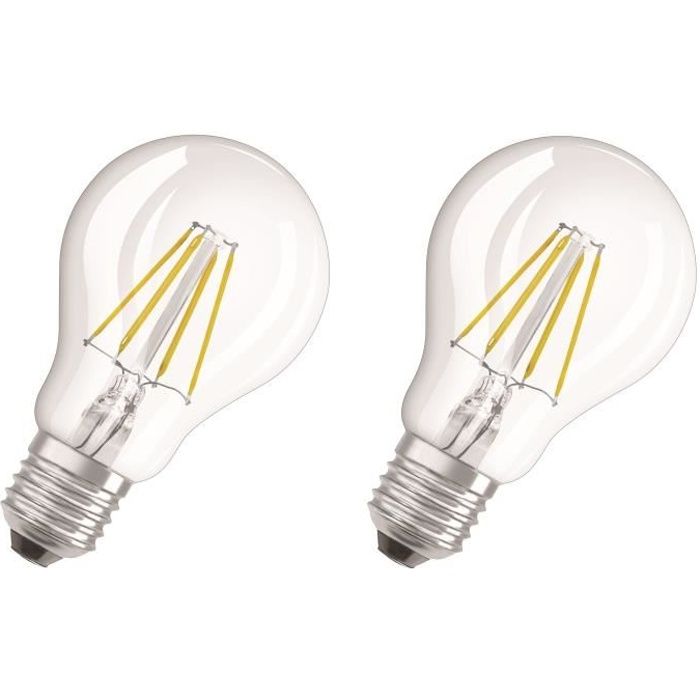 OSRAM Lot de 2 Ampoules LED E27 standard claire 4W équivalent à 40W blanc chaud - Cdiscount Maison