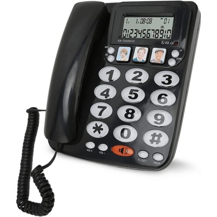 Téléphone À Gros Bouton Pour Personnes Âgées, Téléphone Fixe Filaire Avec Identification De L ...