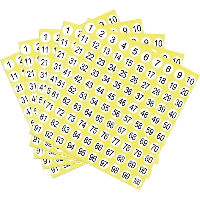 Numéros Autocollants,50 Feuilles 1-100 Numérotées étiquettes ...