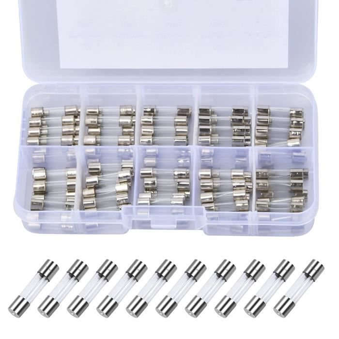 Vesaneae 100 Pcs Fusible Verre à Fusion Rapide, 5 x 20mm 250V Assortiment de Fusibles Verre 0.2A ...