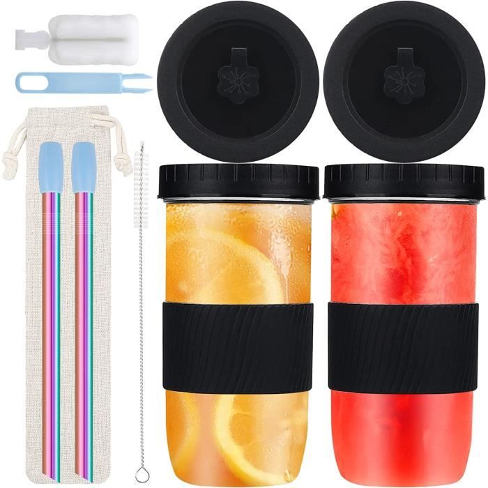 730ML Verres à Bubble Tea - Lot de 2 Verre Bubble Tea avec Couvercle et ...