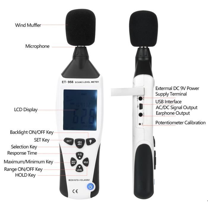 ET-956 Compteur de niveau sonore numérique Décibel Meter Sonar Noise ...