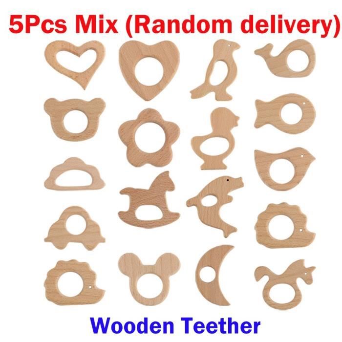 COUVERTS BEBE,5pcs Mix teether--attache tétine en hêtre pour bébé, 5 ...