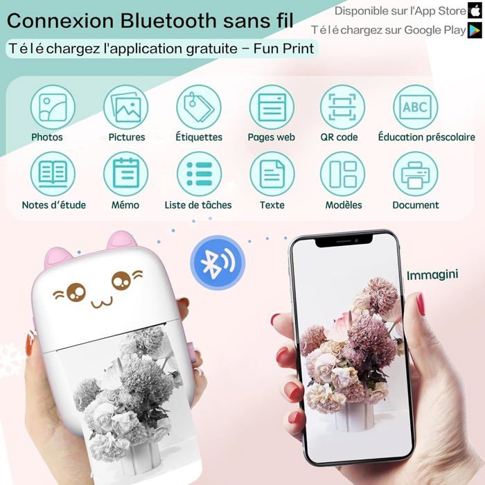 Mini imprimante portable - impression thermique - sans fil Bluetooth ...