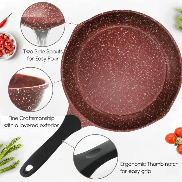 Poêle à Frire Induction Fonte d'Aluminium avec deux bec verseur Antiadhésif sans PFOA Tous Feux ...
