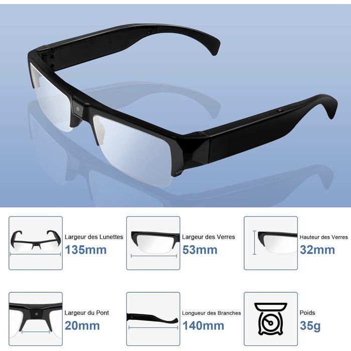 Camera Espion Lunettes,Mini Lunette Espion,1080P HD Camera Cachee ...