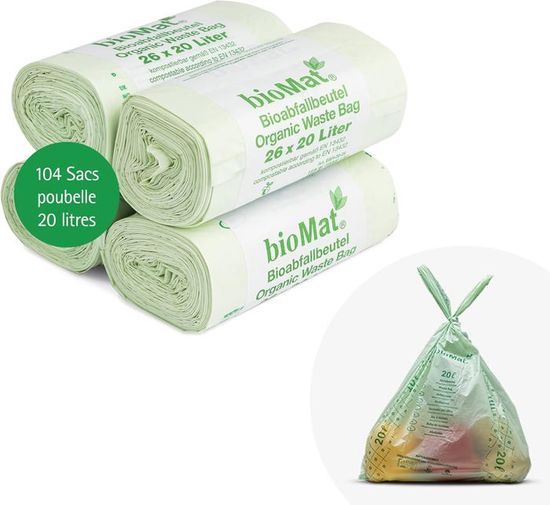 Sac Poubelle Compostable 20L Avec Poignée, 104 Sacs, Qualité Supérieure ...