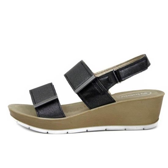 Sandales pour femme INBLU en faux cuir gris foncé à double scratch et ...