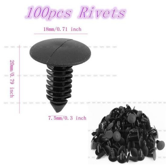 Rivet de Fixation - ZJCHAO - 7.5mm - Plastique - 100pcs - Noir ...