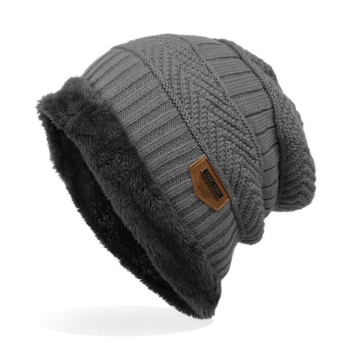 Bonnet épais et chaud en coton tricoté pour homme, Bonnet d'hiver doux ...