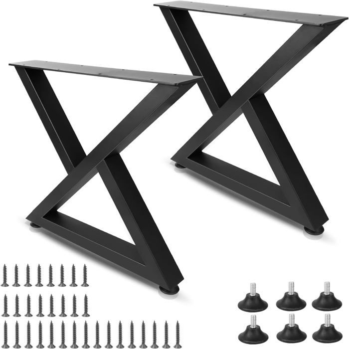 Lot De 2 Pieds De Table Métal, X Type Pied De Table Industriel En Fer ...