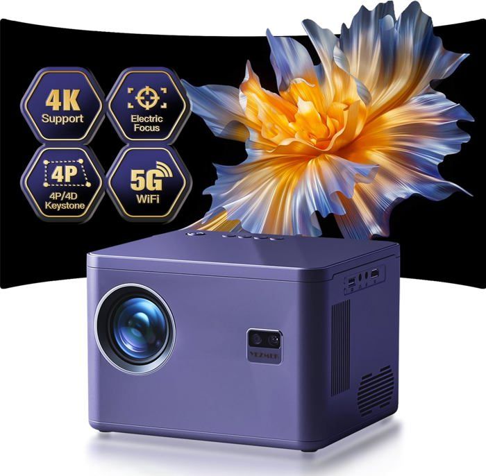 Videoprojecteur 4K [Focus Électrique & 6D/4P Correction Trapèze & Zoom] Supporté, 5G Wifi Bi ...
