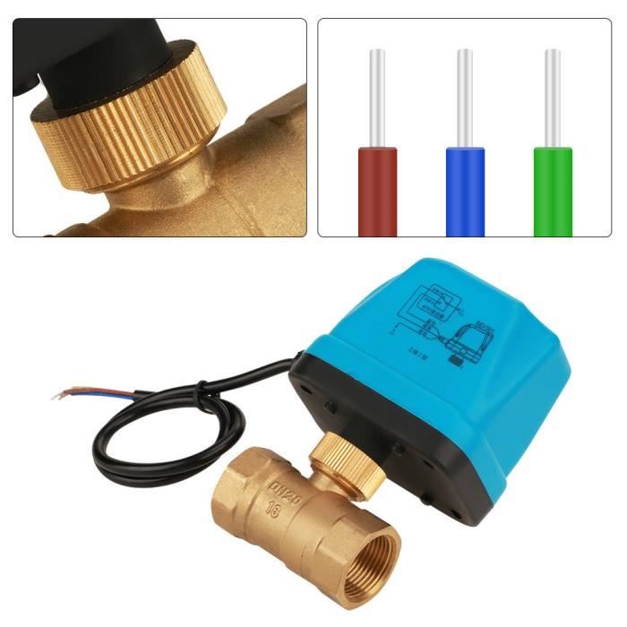 Vanne à bille motorisée, AC 220V G3/4 'DN20 2 voies 3-fils actionneur à bille pour climatiseur ...