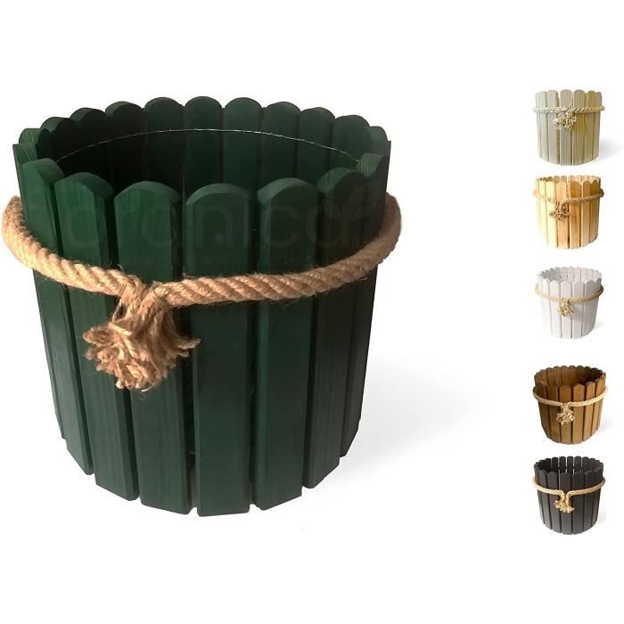Pot De Fleurs Rond En Bois 33X20Cm Vert Pin Imprégné Boîtier De ...