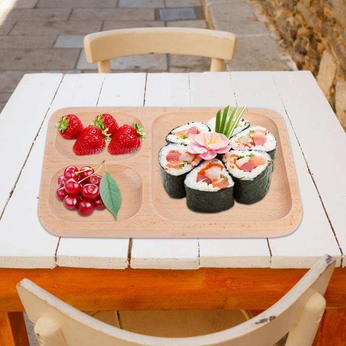 Qiilu Plateau de Service en Bois Plateau de Service Alimentaire avec 3 ...