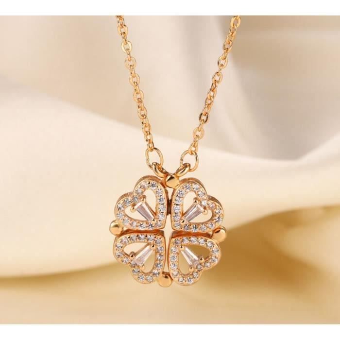 Collier Coeur-Collier Femme Pendentif Trèfle à Quatre Feuilles -Cadeau ...