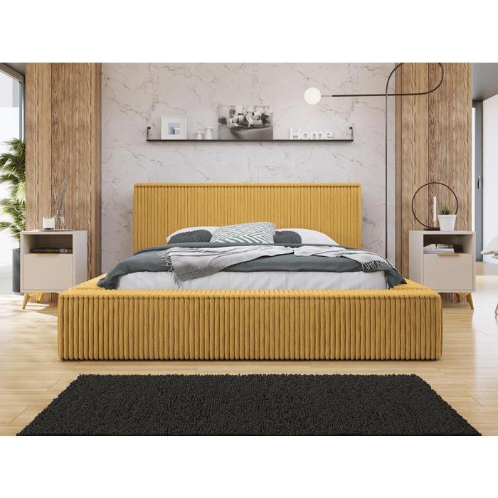Swan - lit coffre - 140x200 cm - sommier inclus - en velours côtelé ...