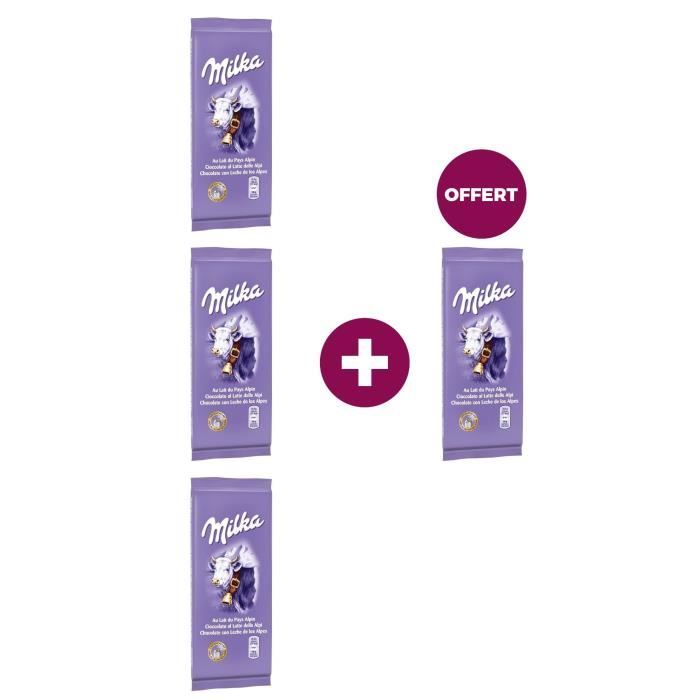 Lot de 4 Tablettes MILKA Chocolat au lait Familial 200 g : 3 achetées ...