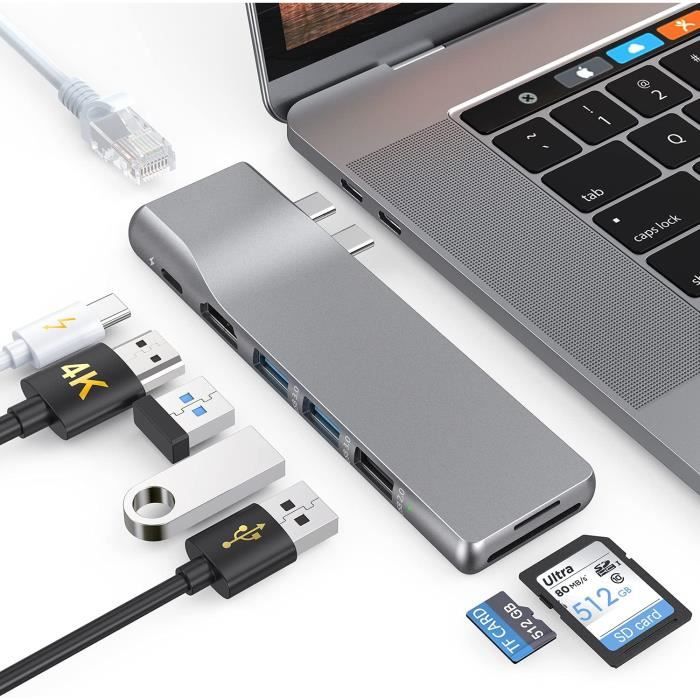 Hub Usb C, 8 En 2 Hub En Alliage D'Aluminium Usb - C, Adaptateur ...