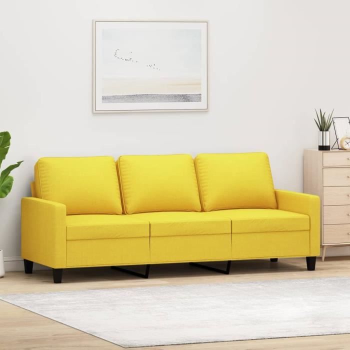 Canapé 3 places - FDIT - Jaune clair - Tissu 100% polyester - Design ...