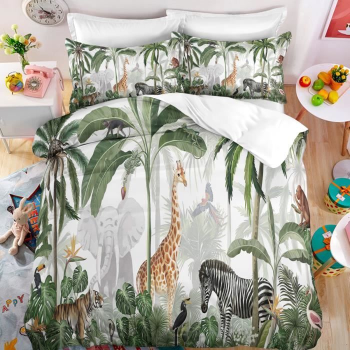 Animaux jungle tropicale Parure de lit 3 pieces 1 housse de couette 140 ...