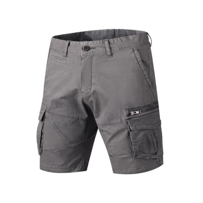 Multipoches Short Cargo Homme en Coton Coupe Droite Casual Short Ete ...