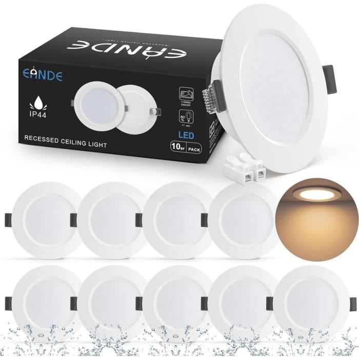 Lot De 10 Spots Led Encastrable 5W Ip44 Ø98Mm,Blanc Chaud 3000K,450Lm ...