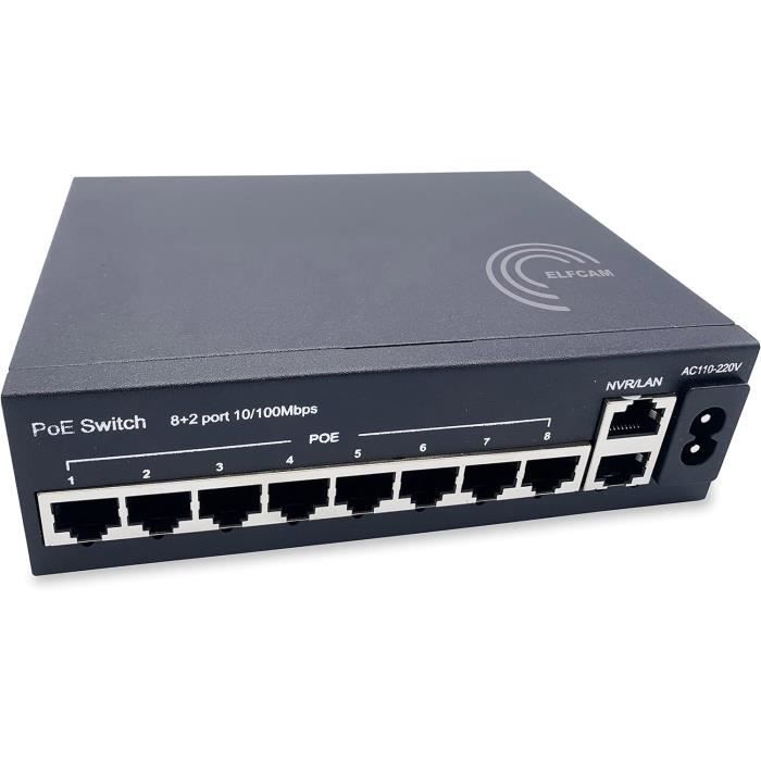Elfcam - 8 Ports PoE Ethernet Switch avec 2 Ports Uplink 10-100Mbps ...