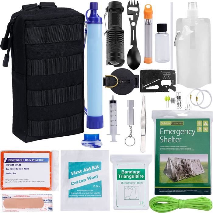 GRULLIN Kits de Survie d'urgence Gear, 60-en-1 Outdoor IFAK Trauma Pouch Trousses d'outils de ...