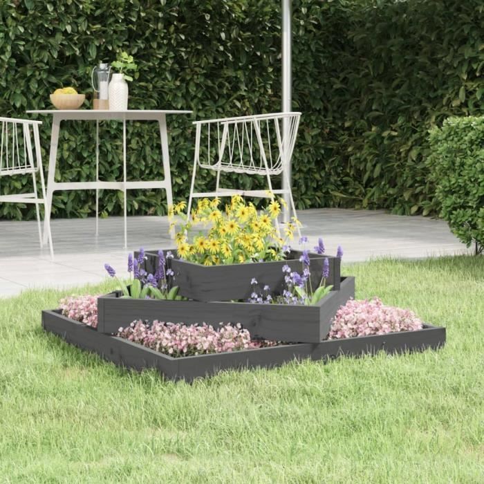 Jardinière en bois massif de pin - MAD - 83x83x27 cm - Gris - Cdiscount Jardin