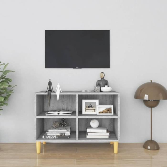 VidaXL Meuble TV avec pieds en bois massif Sonoma gris 69,5x30x50 cm ...
