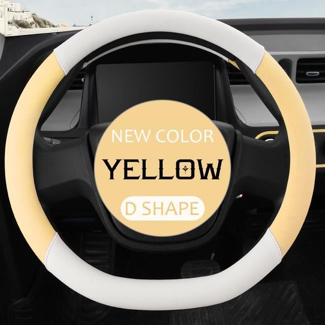 COUVRE-VOLANT,Yellow D type--Housse de protection universelle pour volant de voiture, en cuir PU ...