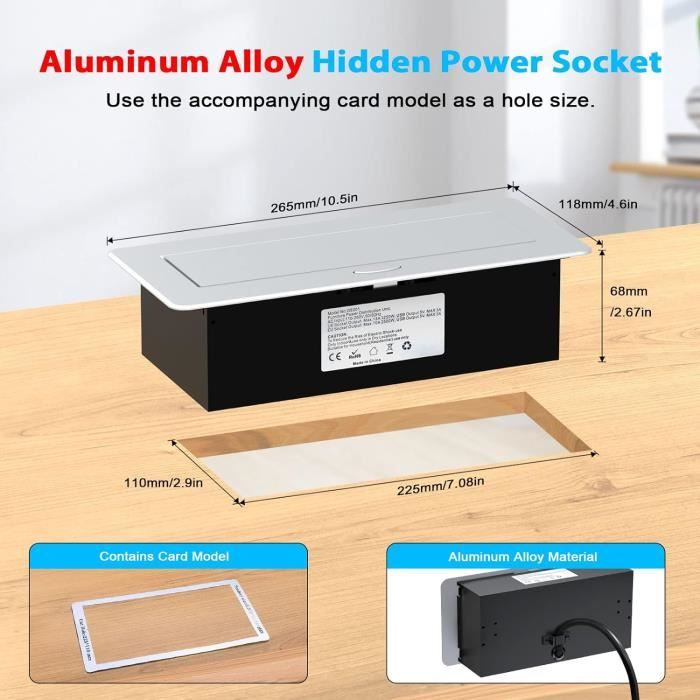 Prise Encastrable Plan de Travail USB C PD20W, Aluminium Multiprise ...
