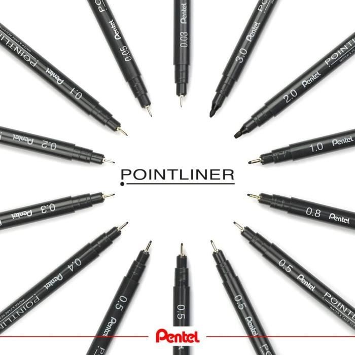Arts Pointliner S20P Feutre Technique Encre À Pigments, Pointe Calibrée 0,03 Mm, Noir, Lot De 12 ...