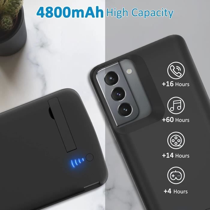 Coque Batterie Pour Samsung Galaxy S21, [4800Mah] Chargeur Rechargeable Batterie Externe ...