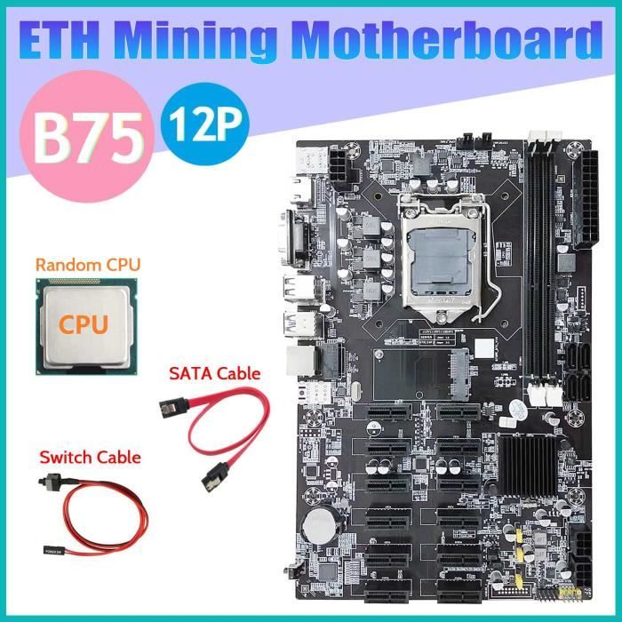 Carte MèRe MinièRe B75 12 PCIE ETH + CPU AléAtoire + Câble SATA + Câble de Commutation LGA1155 ...
