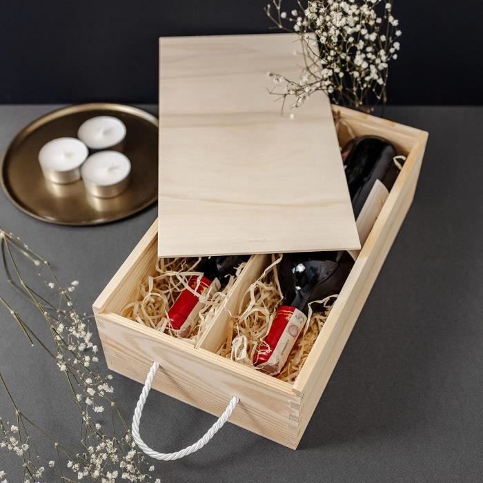 Boîte Caisse à Vin en Bois Cadeau vin Mariage Boite Rangement Pâques 2 ...