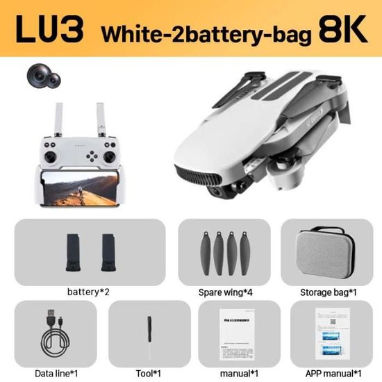 Blanc-8K-2B-KXMG Drone professionnel LU3, GPS, HD, caméra pour ...