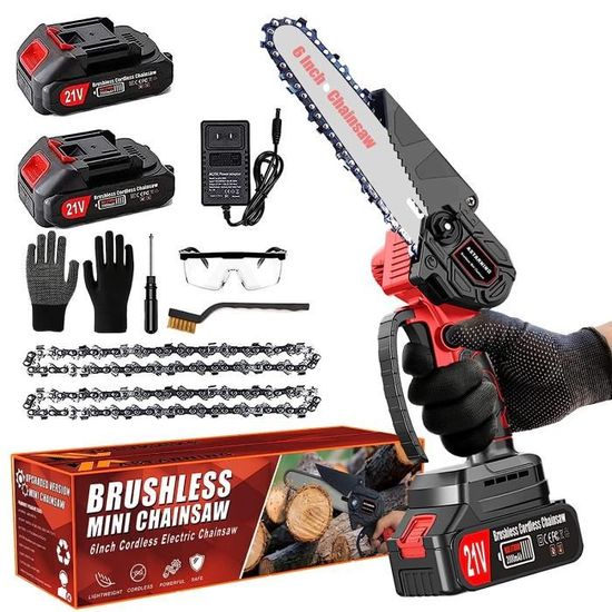 Mini tronçonneuse 0,7 kg Electrique Portable Léger avec 2 Batteries et ...