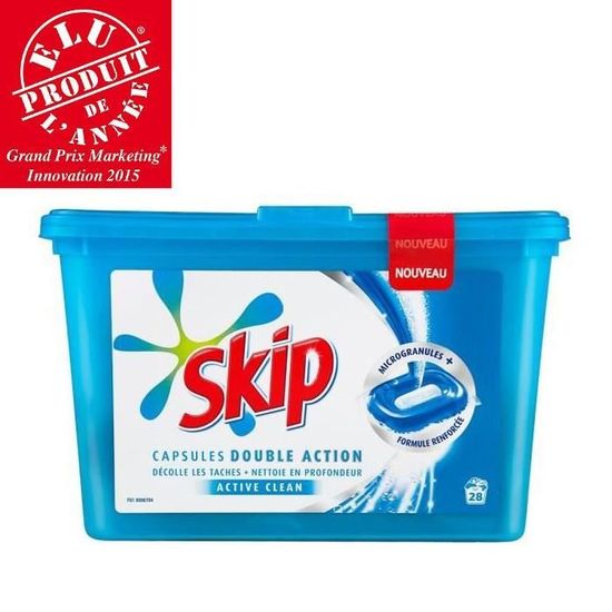 SKIP Capsules Double Action Active Clean x28 - Cdiscount Electroménager