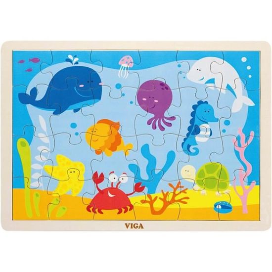Puzzle en bois - VIGA - 24 pcs - Couleurs vives - Animaux - 30x22,5 cm ...