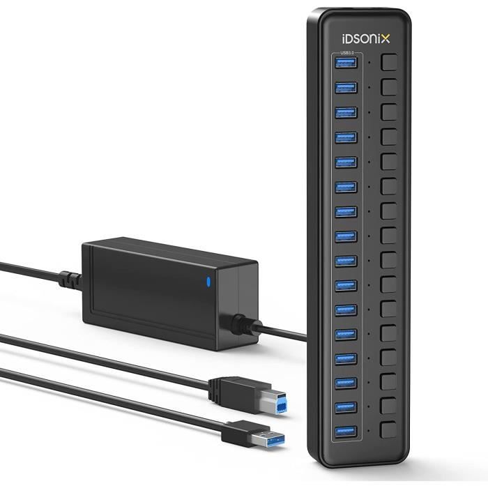 Idsonix usb 3.0 powered hub, 16-port usb splitter with individual on ...
