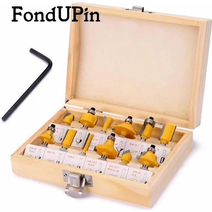 FONDUPIN-Coffret de 12 fraises pour défonceuse Fraises à rainurer Fraise à Bois Avec Boîtier De ...