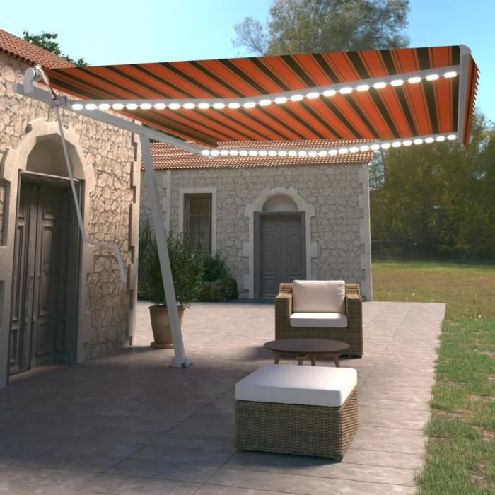 Garnaco Auvent automatique capteur de vent LED 450x350 cm Orange marron ...