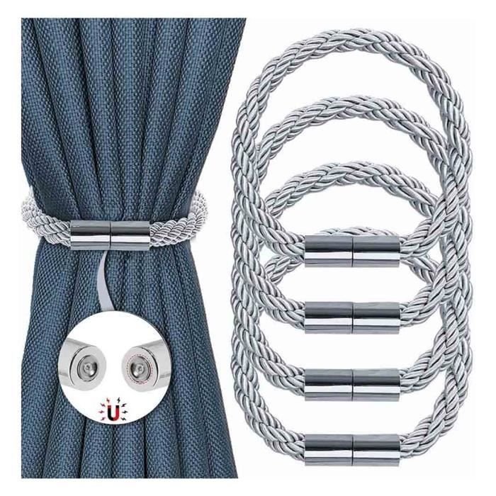 Embrasse à Rideaux - FOLAYA - Lot de 4 - Argent - Aimantée - Décorative ...