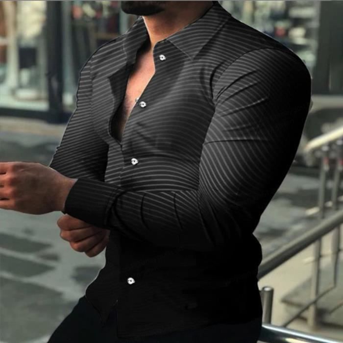 Chemises hommes - KJEHOME - Imprime à motifs col montant - Manches longues - Blanc Blanc ...