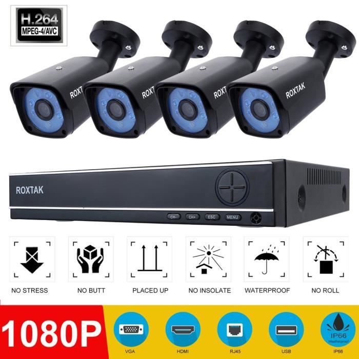 Système de surveillance HD 1080P moniteur DVR 4CH avec 4 pcs caméra IP ...