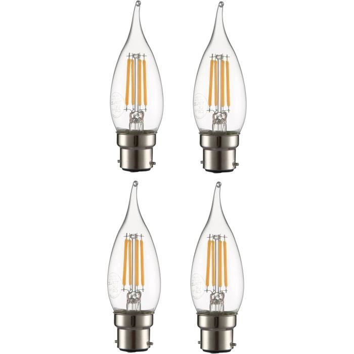 TEKLED Lot de 4 ampoules LED vintage à filament C35 - Culot à baïonnette B22 - Économie d ...