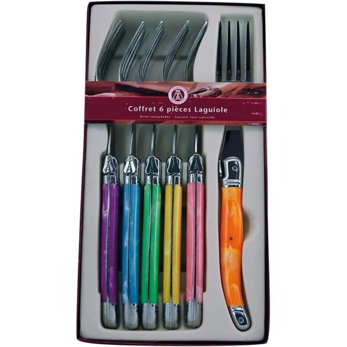 Laguiole Production - Coffret 6 fourchettes multicolores - Couverts de ...
